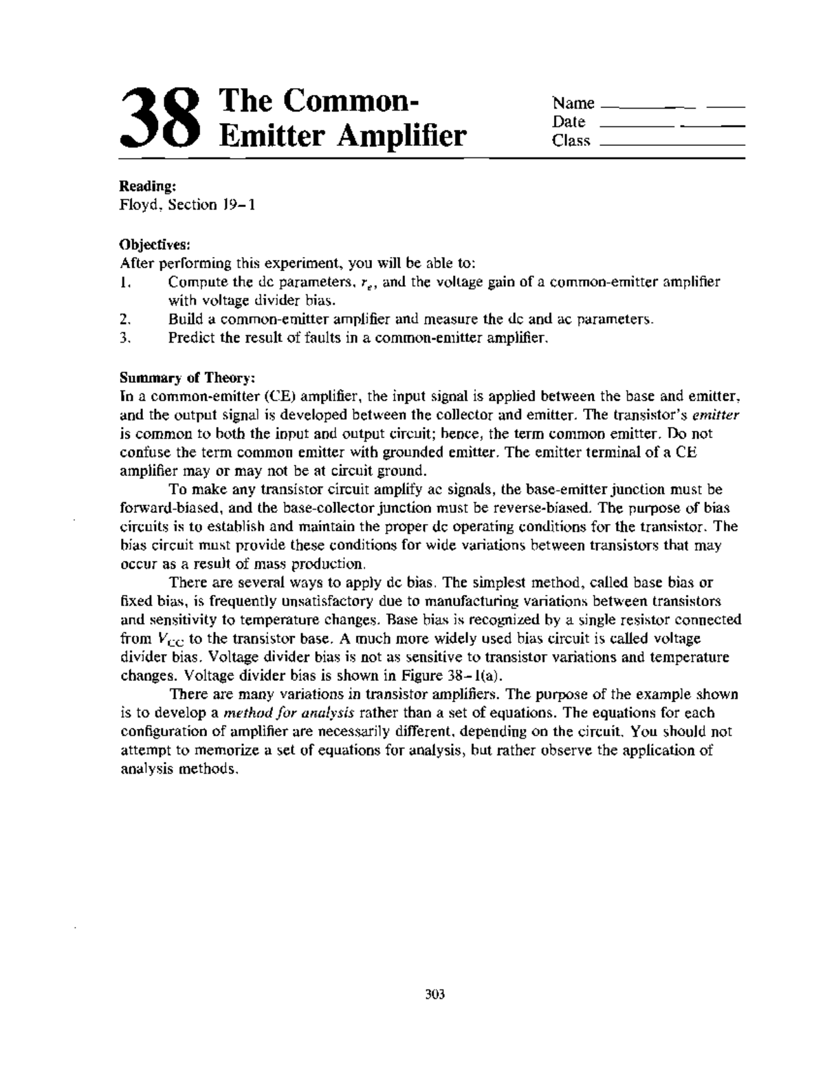 Exp 5 The Common Emitter Amplifier - Basic Electronics Lab - Studocu