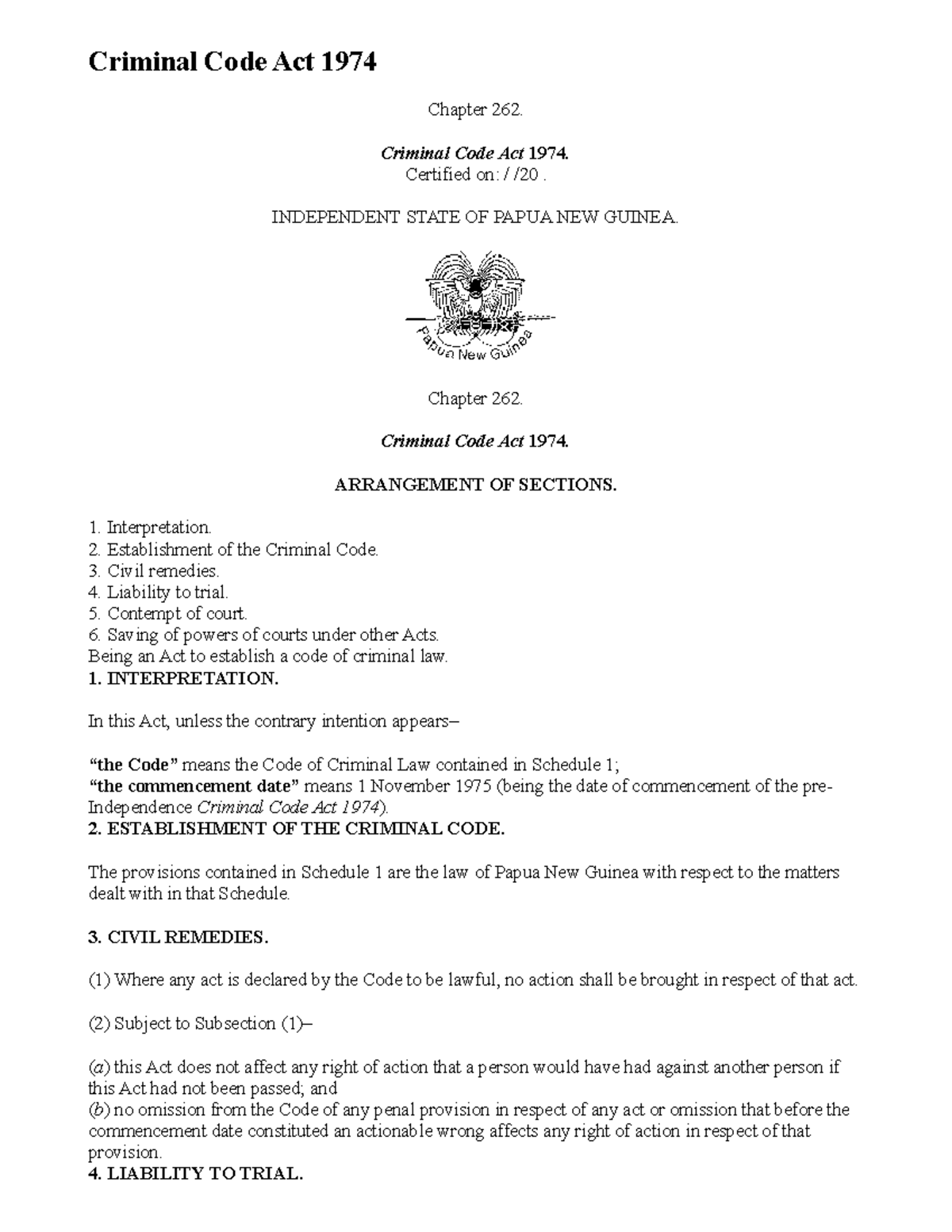 Criminal Code Act 1974 - Detailed Overview and Sections Analysis - Studocu