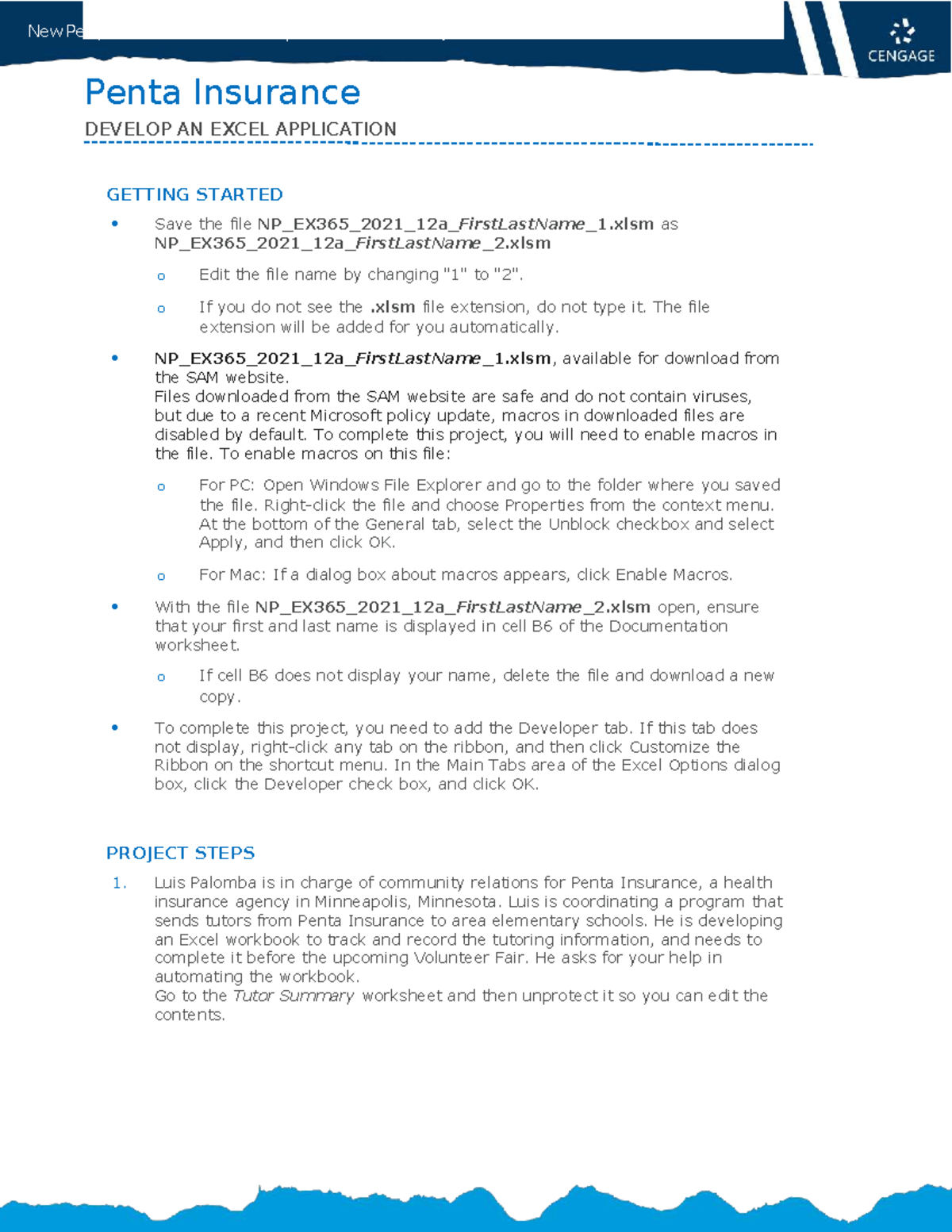 New Perspectives Excel Module 12: SAM Project 1a Instructions for Penta ...