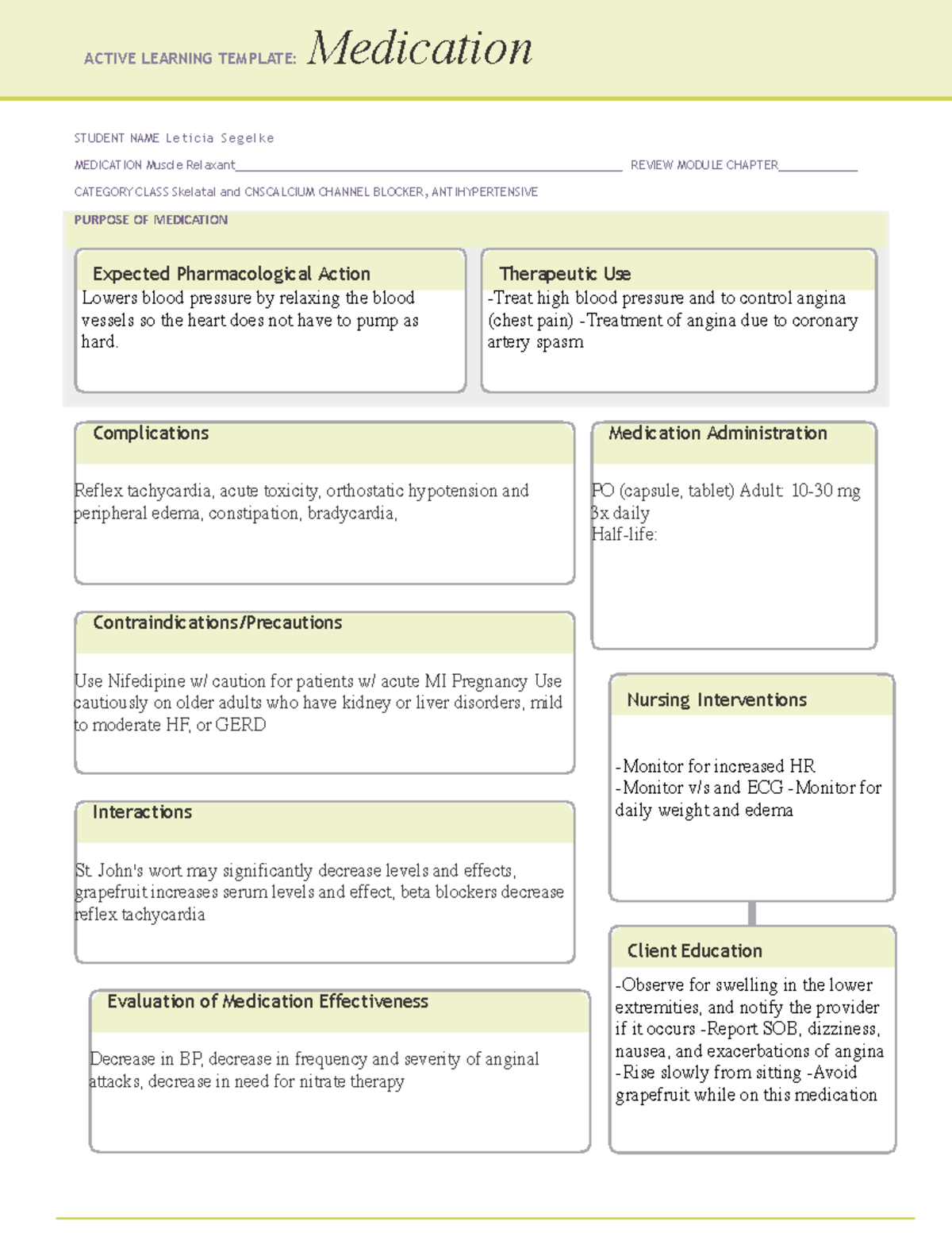 ACTIVE LEARNING TEMPLATE: Calcium Channel Blocker Review - Studocu