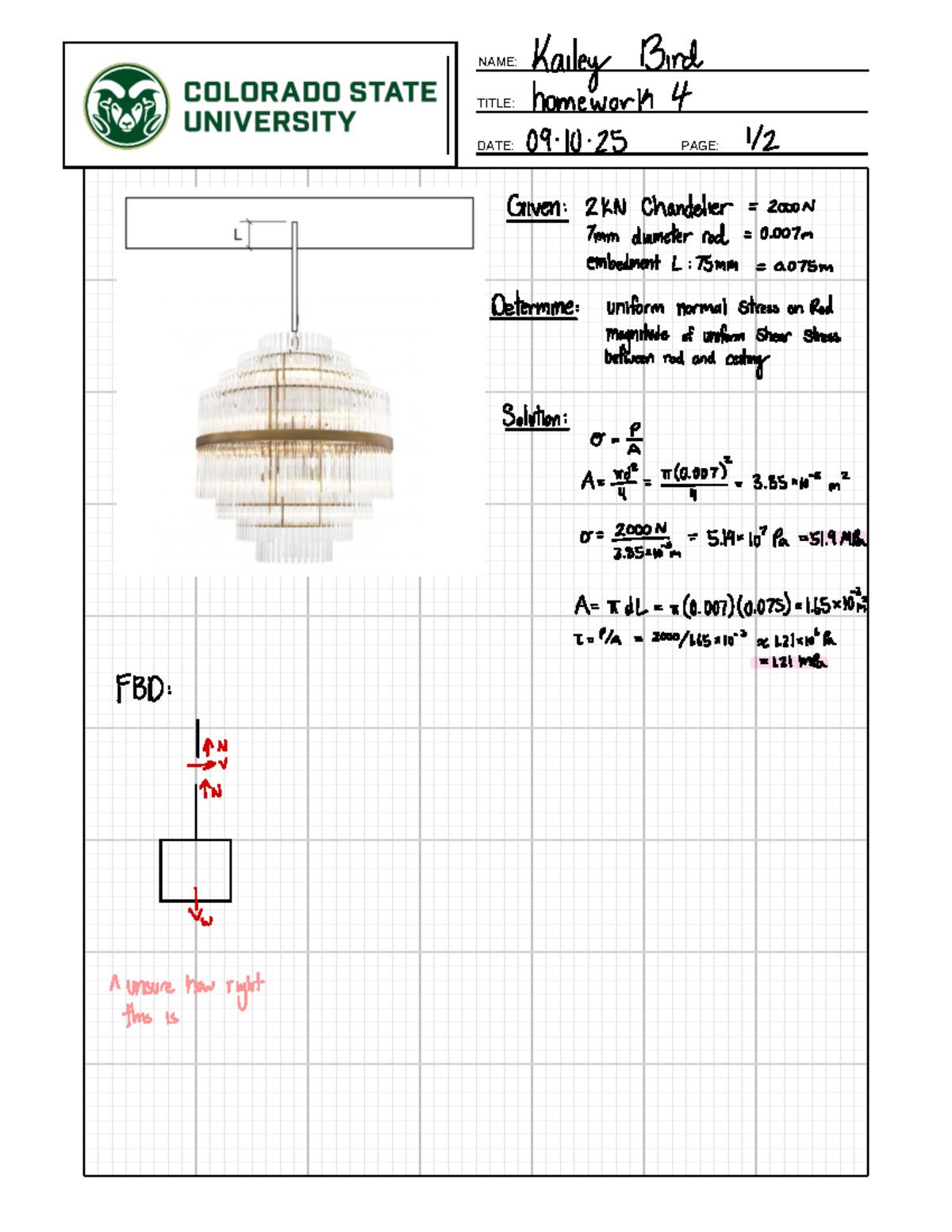 Solids Homework 4: Stress Analysis of Chandelier Rod - Studocu