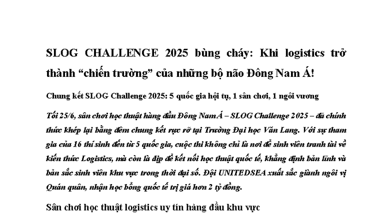SLOG Challenge 2025: Kết Quả Chung Kết và Những Bước Tiến Mới - Studocu