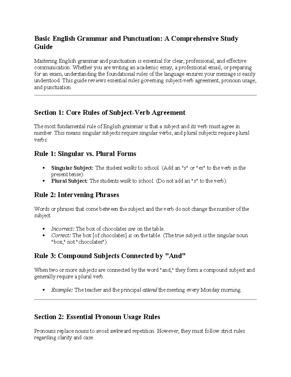 ENG101: Basic English Grammar & Punctuation Study Guide - Studocu