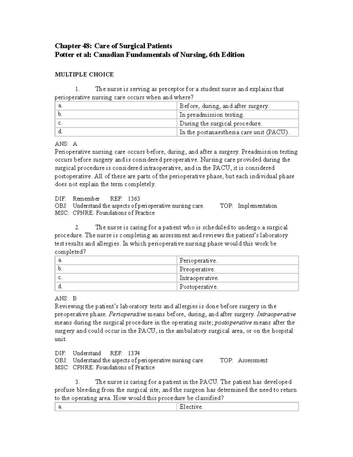 Chapter 48: Study Guide on Care of Surgical Patients (CPNRE) - Studocu