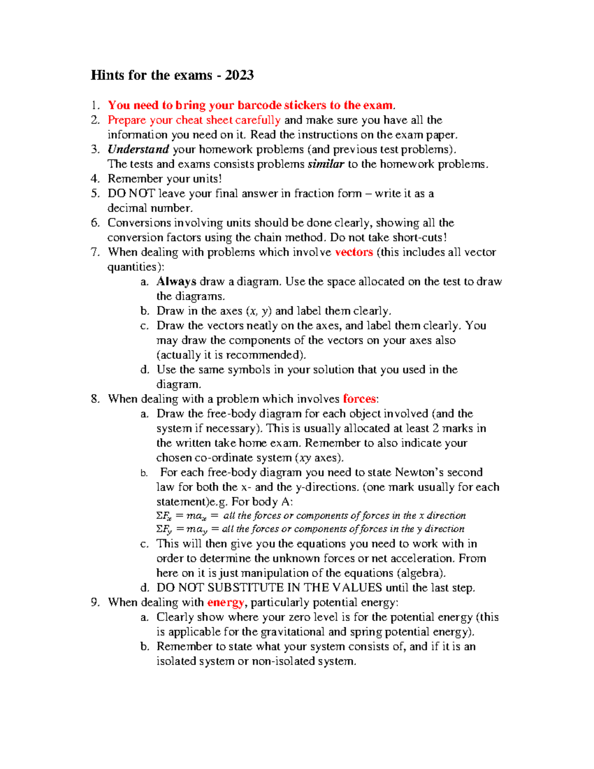 Hints for the exams - no problem - Hints for the exams - 2023 You need ...