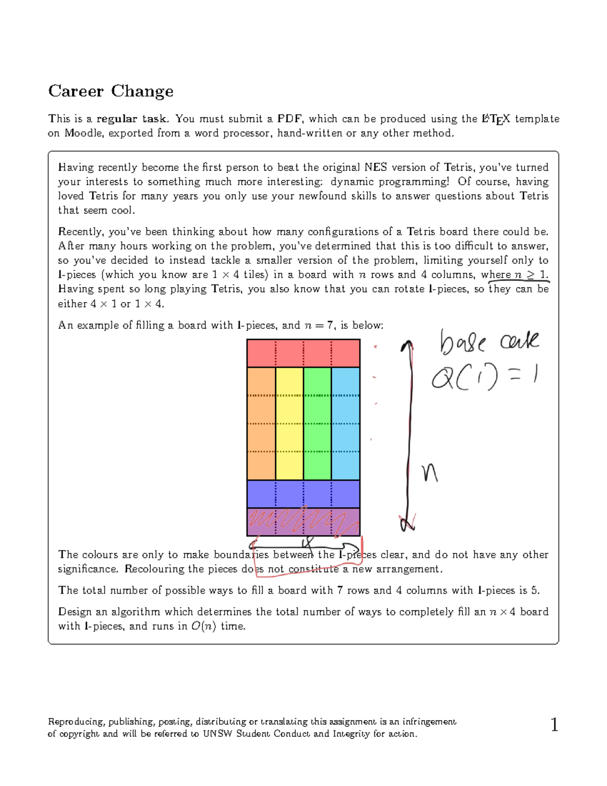 COMP3121 - Career Change: Dynamic Programming in Tetris Configurations - Studocu