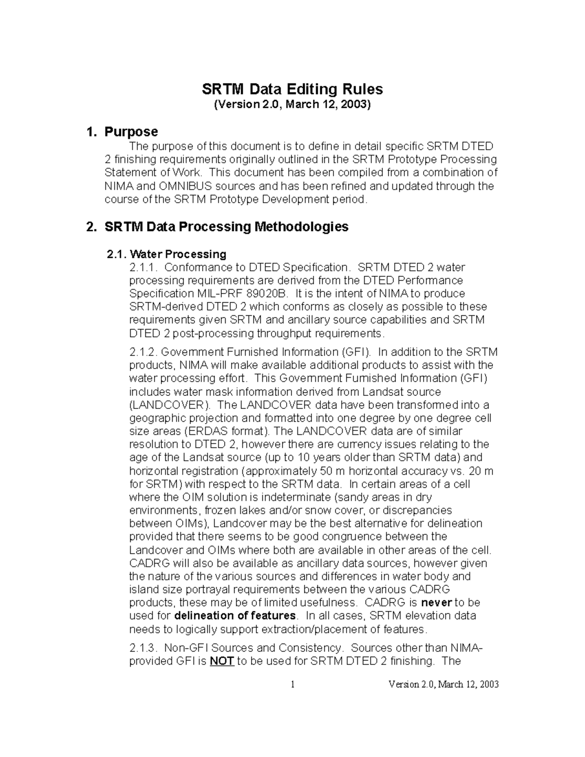 SRTM DTED 2 Water Processing Editing Rules (Version 2.0, Mar 2003 ...