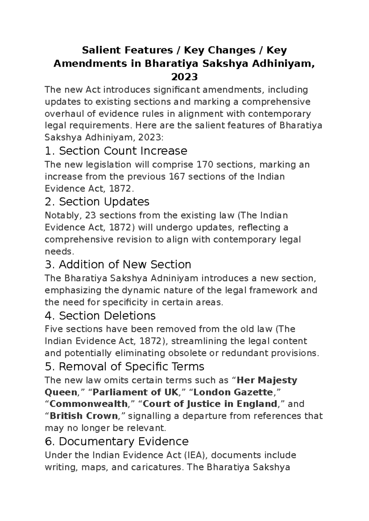 BSA 2023: Key Amendments and Salient Features of Bharatiya Sakshya ...