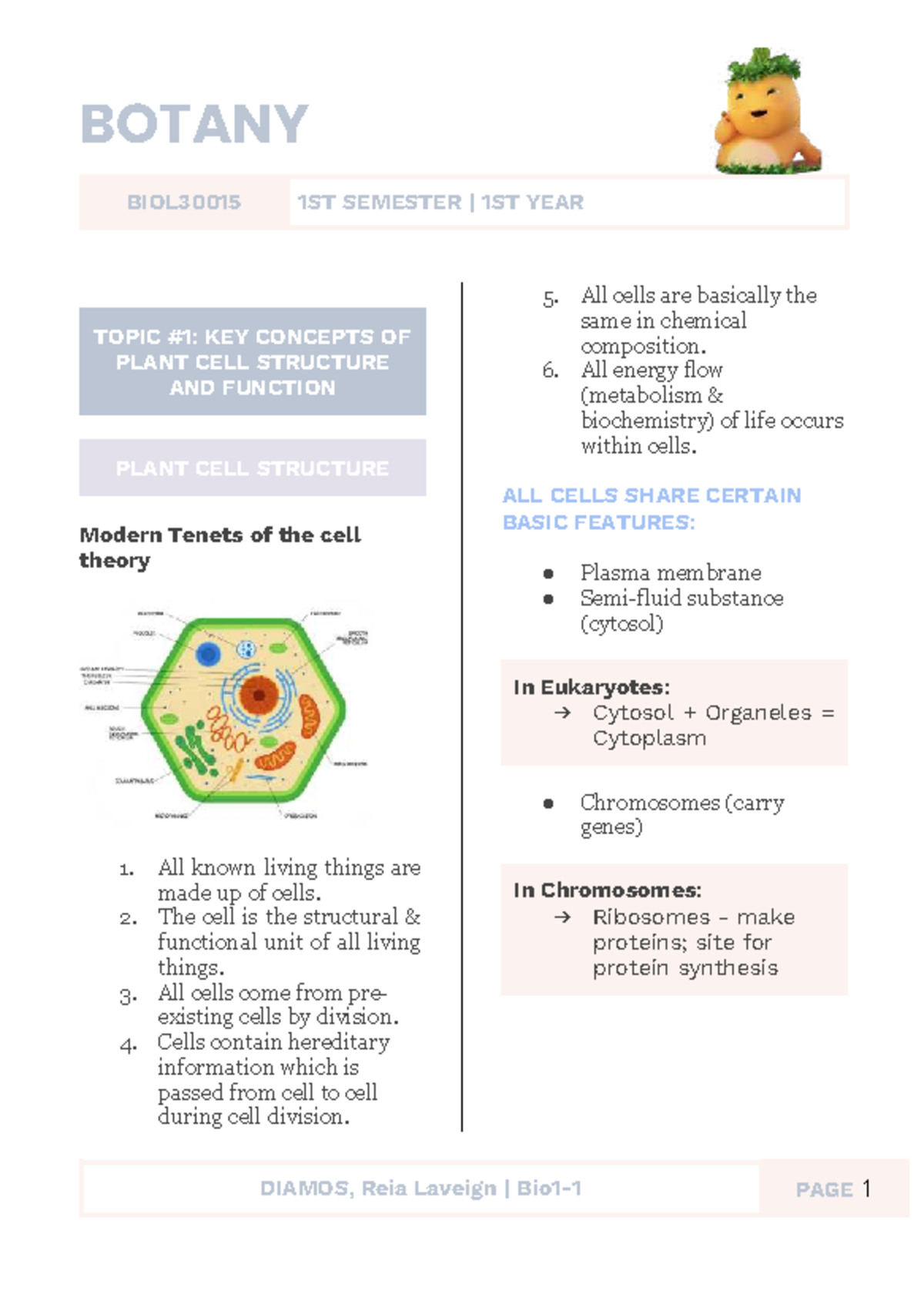 BOTANY BIOL30015 1ST SEMESTER 1ST YEAR: KEY CONCEPTS IN PLANT CELL ...