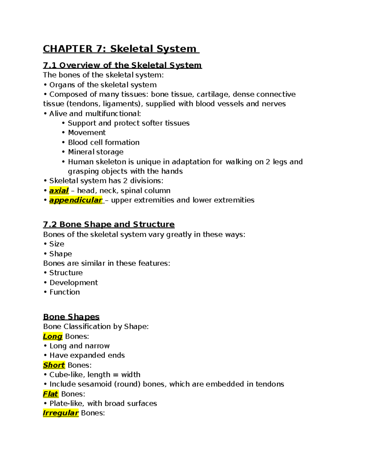 CHAPTER 7: Overview of the Skeletal System & Bone Development - Studocu