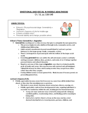 17-18 late adult - notes - LATE ADULTHOOD Emotional & Social: Ch. 18 pp ...