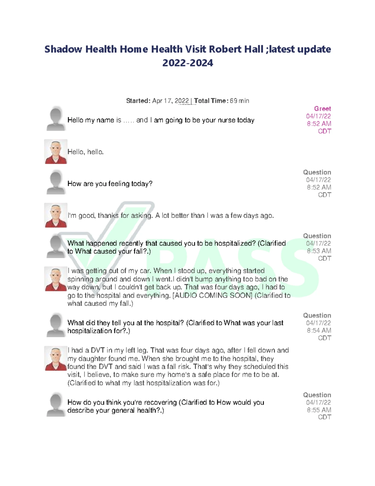 Shadowhealtth Homehealth Visit - NURS 0450 - Studocu