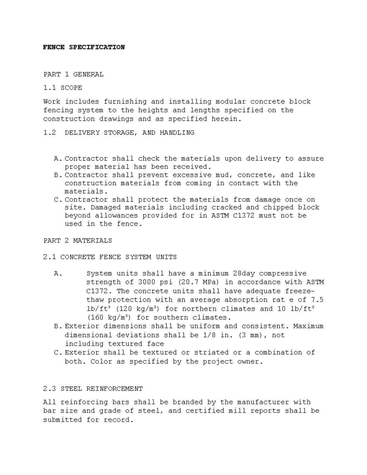 Fence Specification Notes for Modular Concrete Block Systems - Studocu