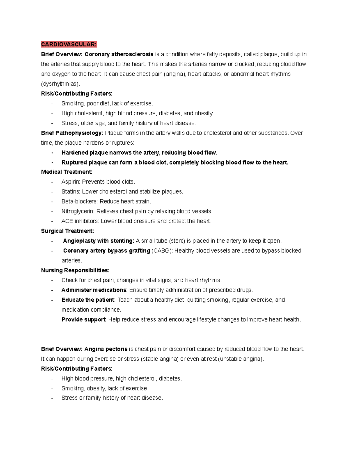 Prelim Topics - reviewer - CARDIOVASCULAR: Brief Overview: Coronary ...