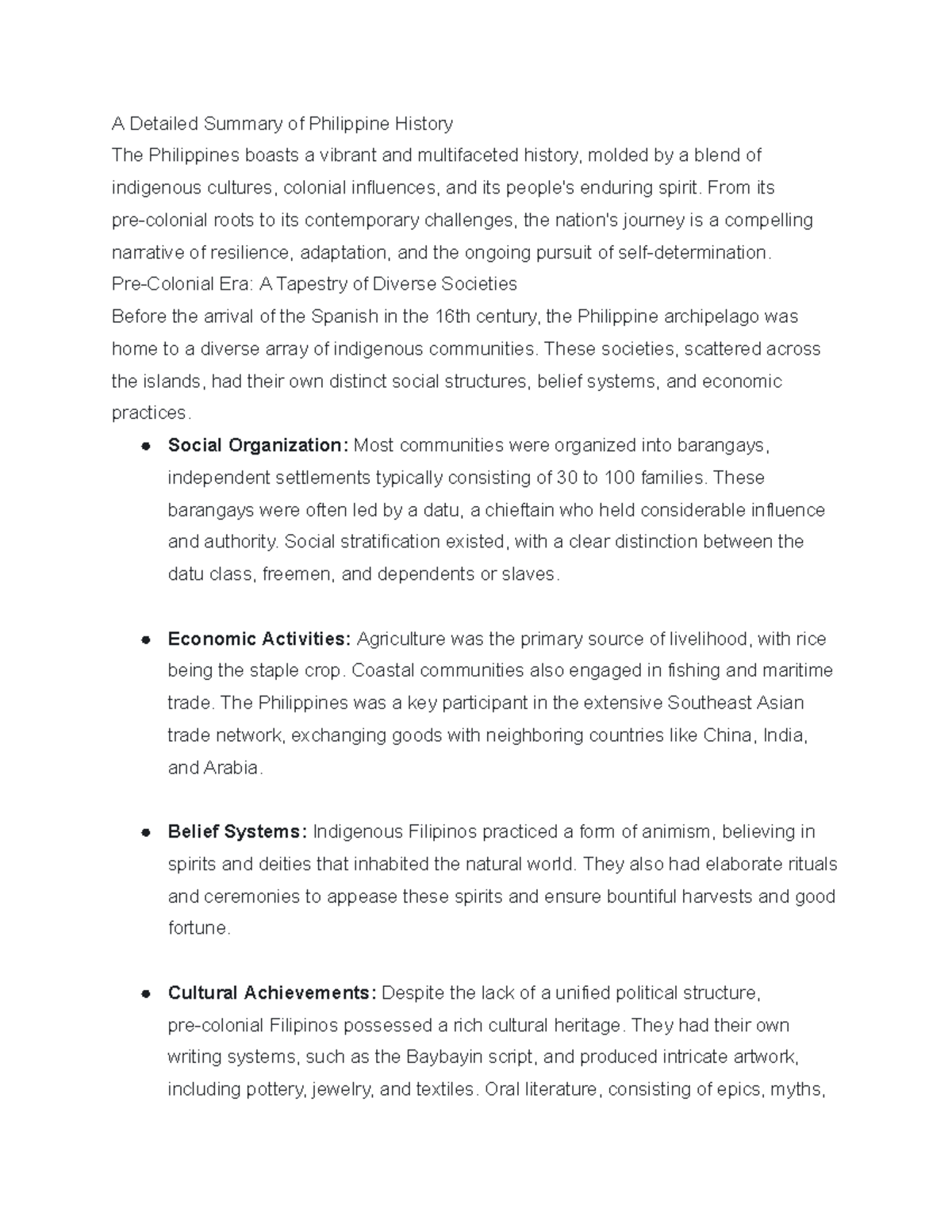 Philippine History Overview: From Indigenous Cultures to Independence ...