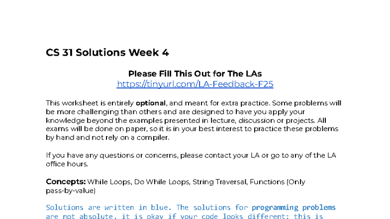 CS 31 Week 4 Solutions: Optional Practice Problems - Studocu
