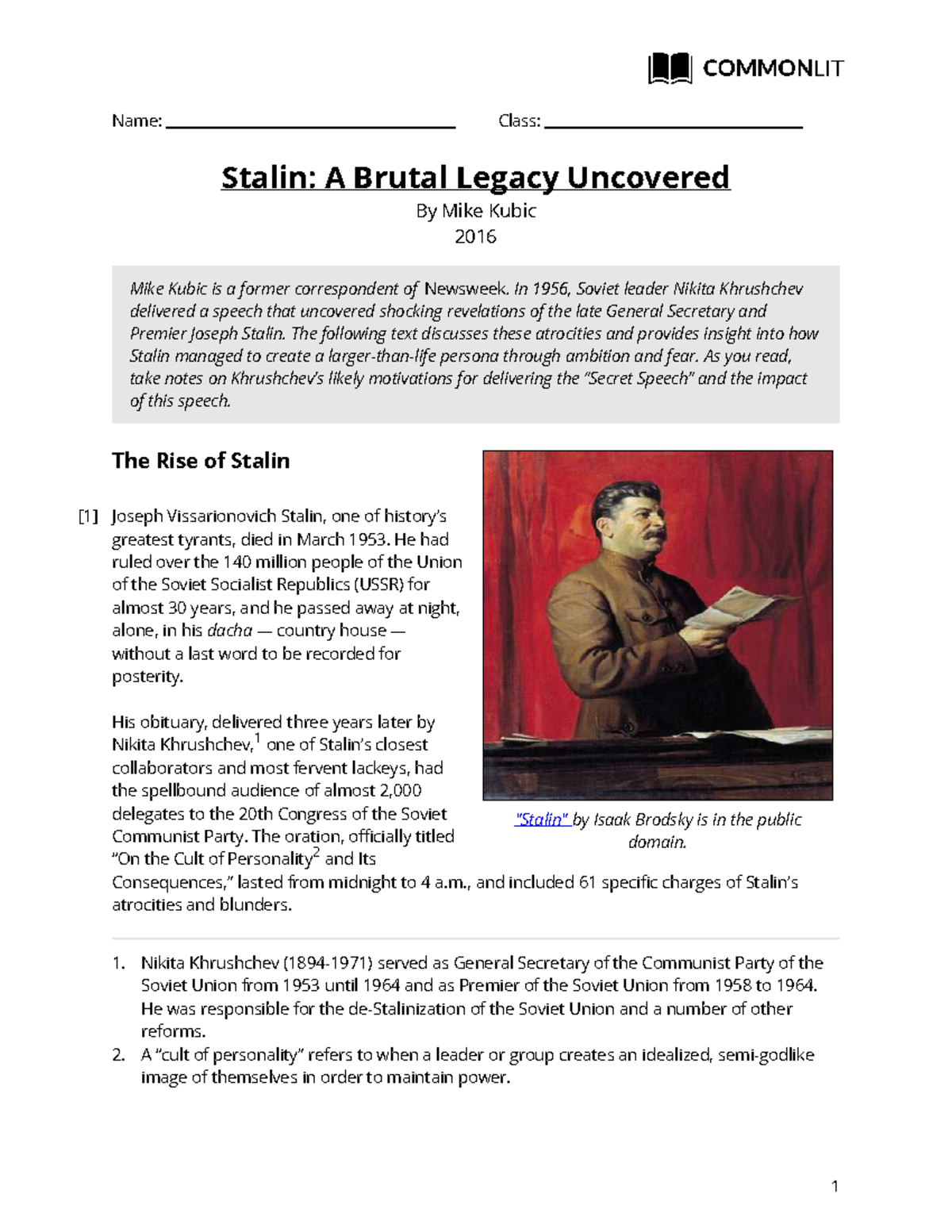 HIST 201: Stalin's Brutal Legacy: Insights from Khrushchev's Speech ...
