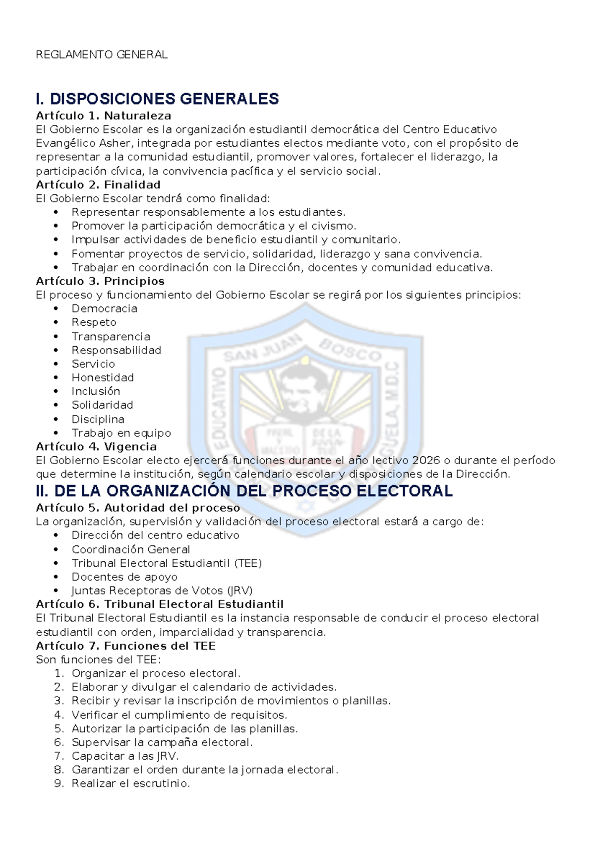 Reglamento General del Gobierno Escolar - Centro Educativo Evangélico ...
