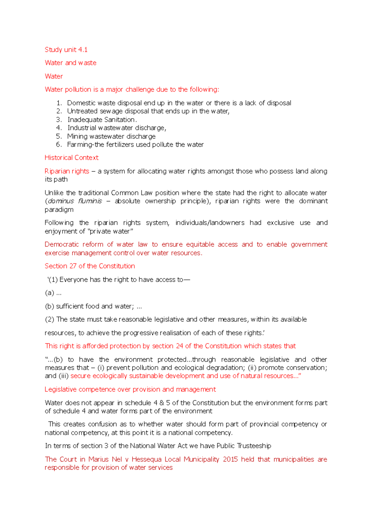Water Management and Pollution Challenges - Study Unit 4 - Studocu
