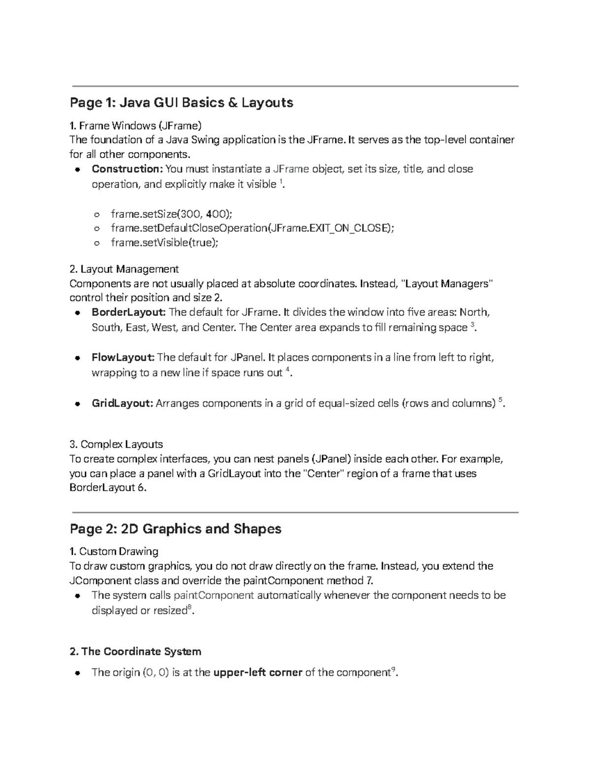 Java GUI Basics: Layouts & 2D Graphics (CS101) - Studocu