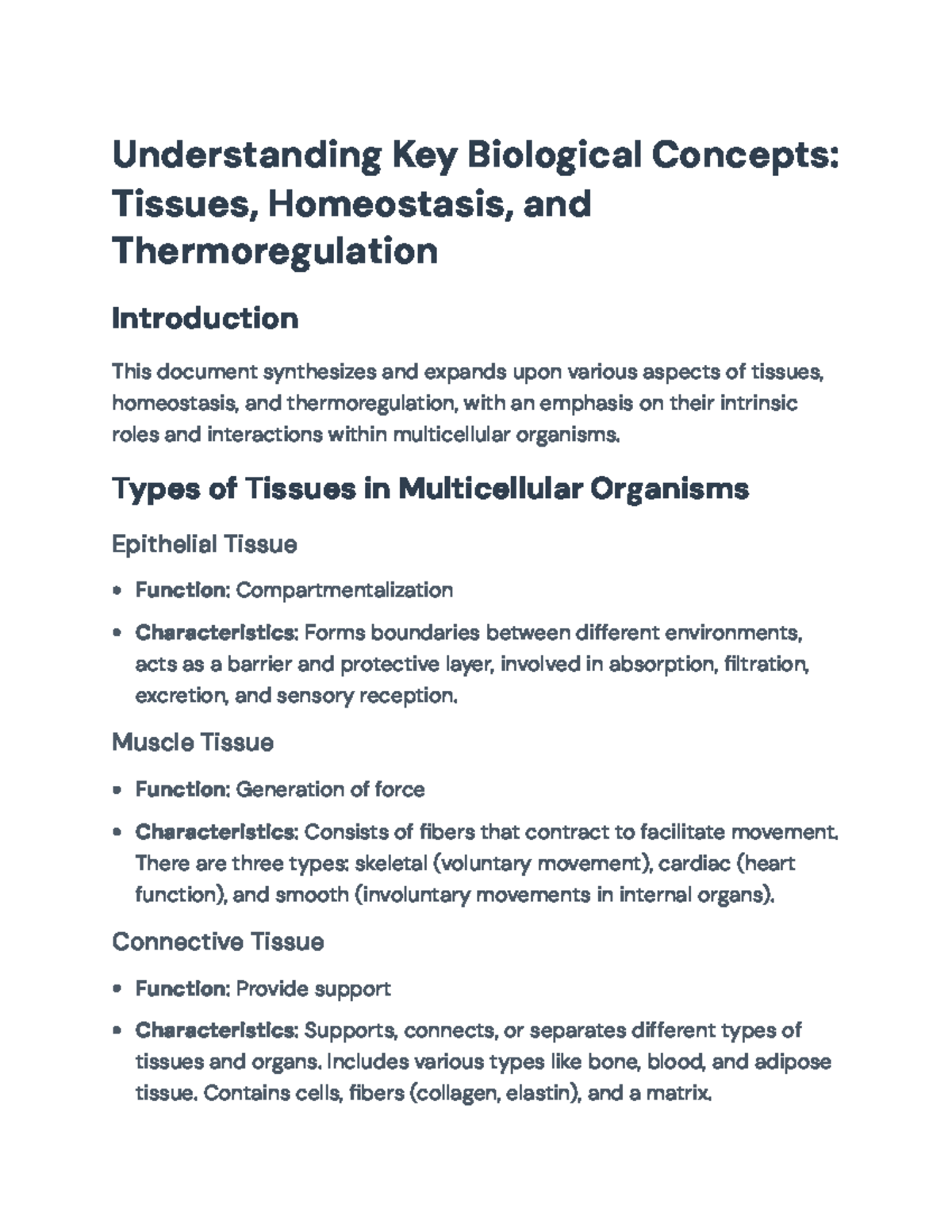 Understanding Tissues, Homeostasis, and Thermoregulation in Biology ...