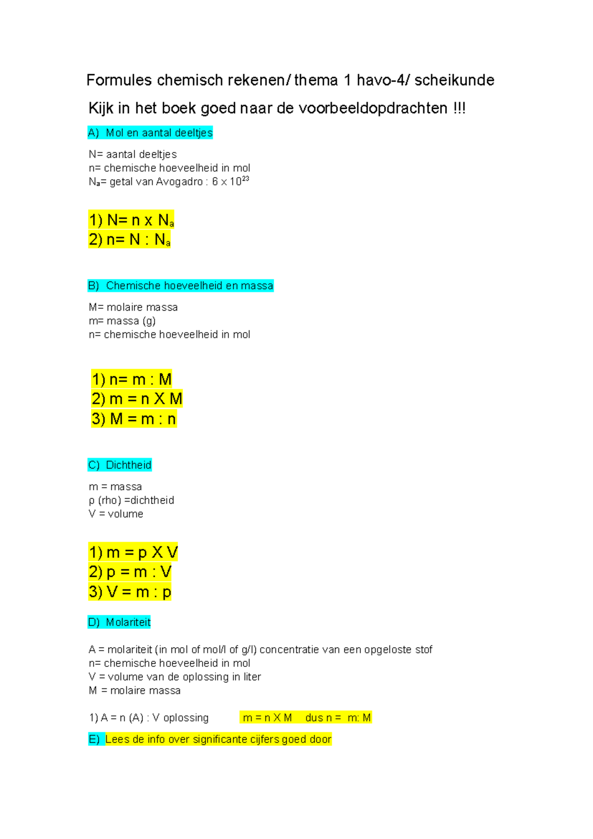 Aantekeningen Thema 1 4HAVO: Chemisch Rekenen en Formules - Studeersnel