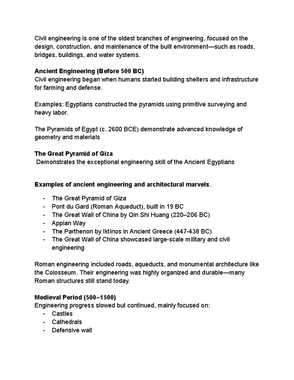 Final CE 111 Reviewer: A Comprehensive History of Civil Engineering - Studocu