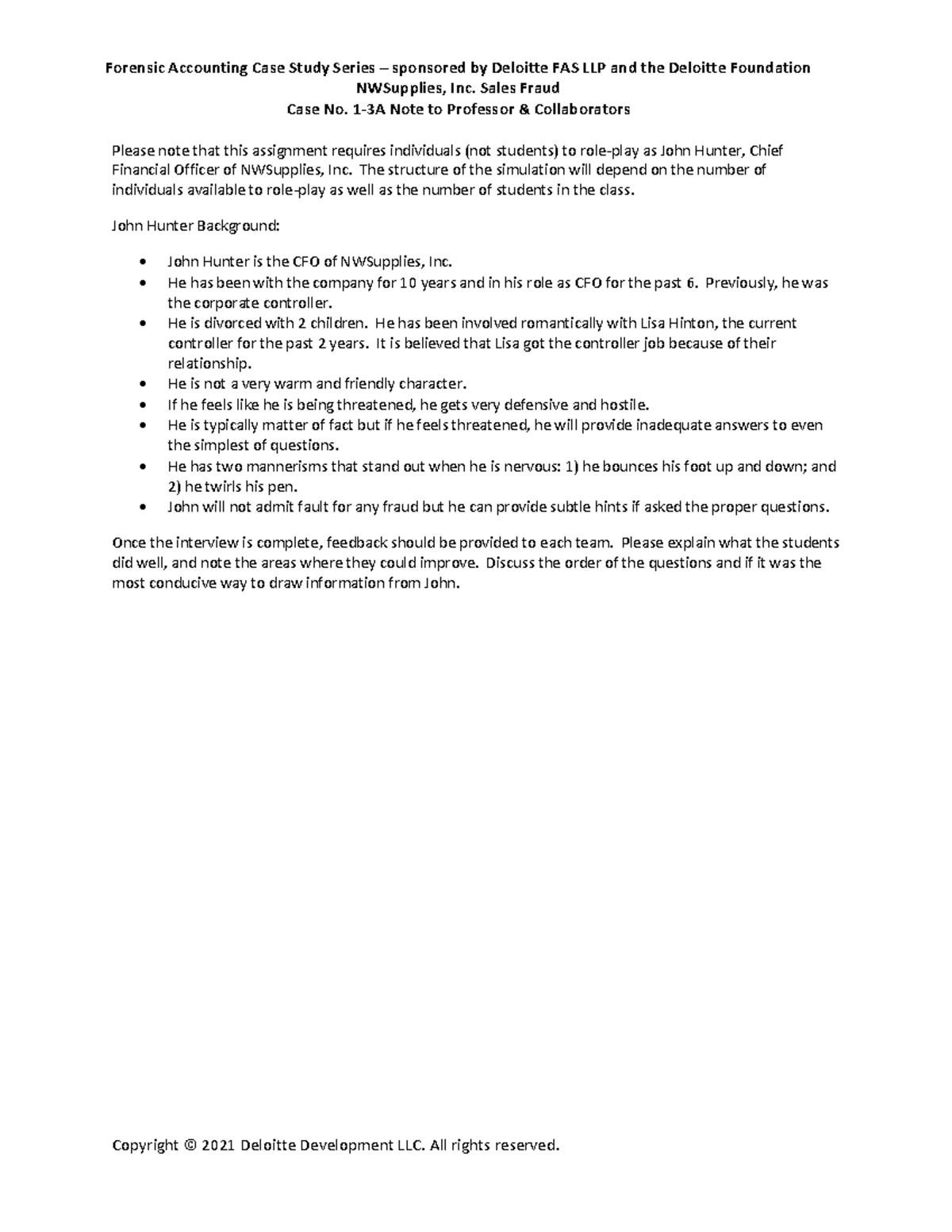 Forensic Accounting Case Study: NWSupplies, Inc. Sales Fraud (Case 2 ...