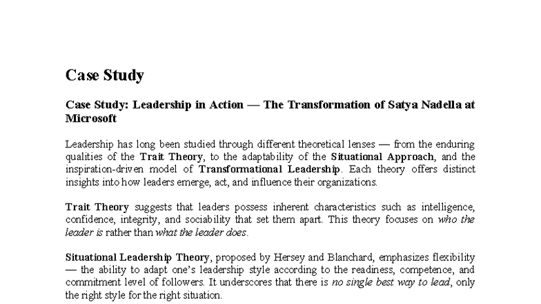 Case Study: Leadership Transformation of Satya Nadella at Microsoft ...