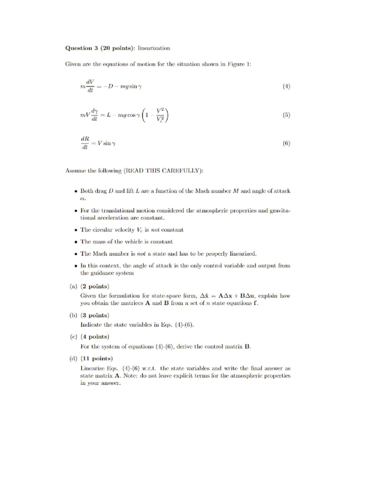 Question 3: Linearization of Motion Equations (20 pts) - Studeersnel