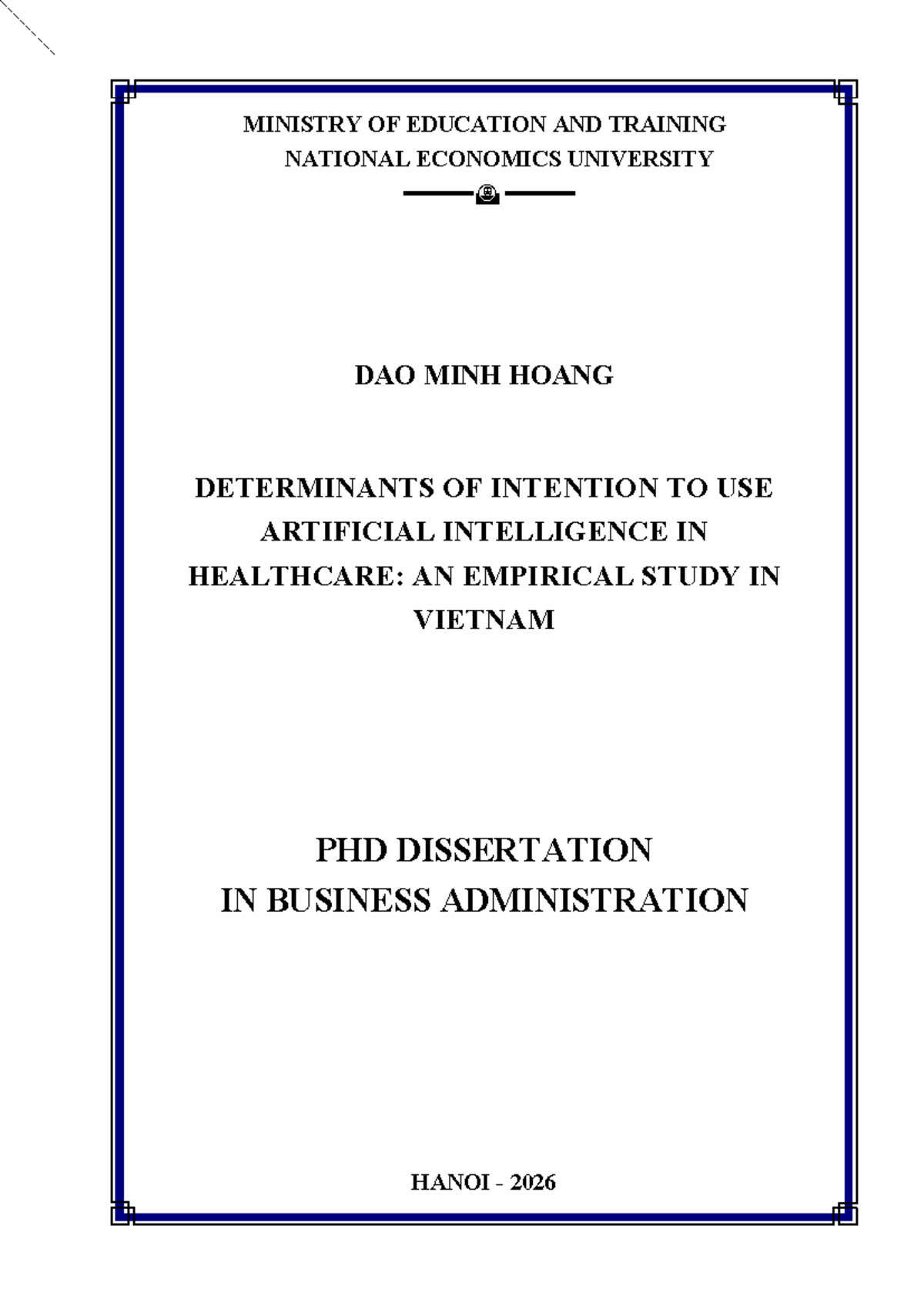Determinants of AI Adoption in Healthcare: A Study in Vietnam (PhD ...