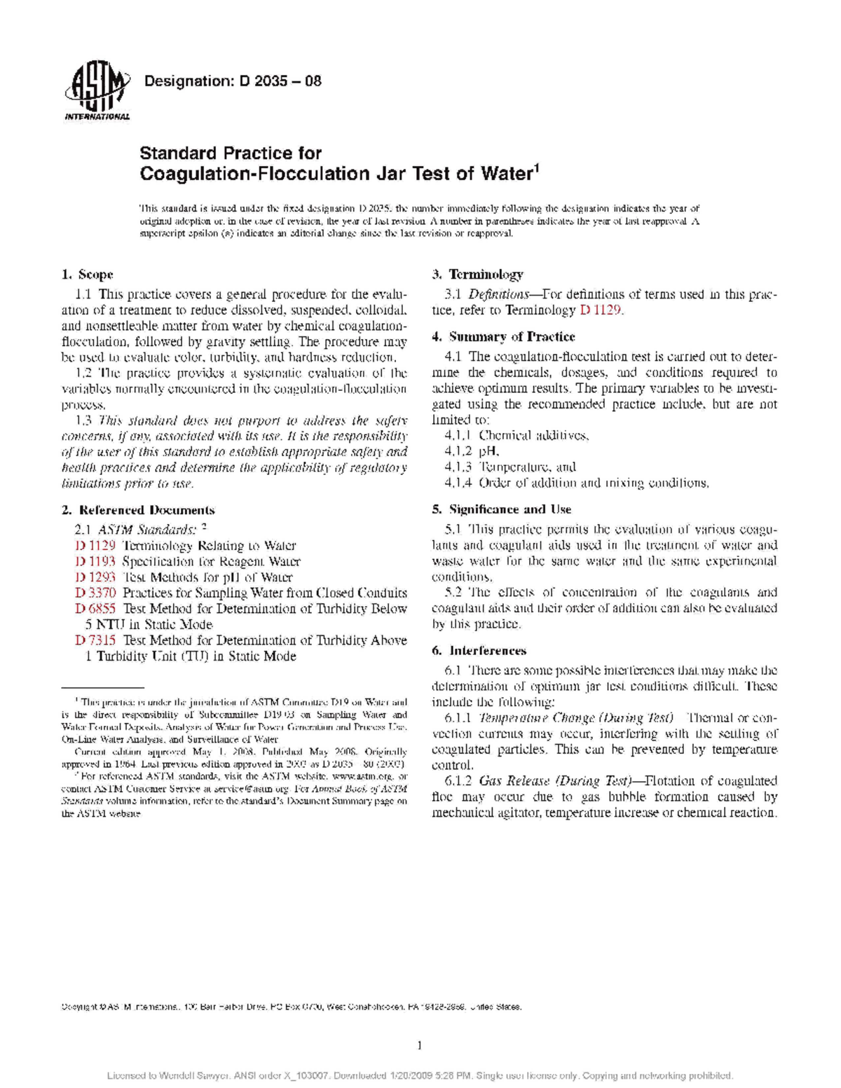 ASTM D 2035-08 Coagulation-Flocculation Jar Test Standard Guide - Studocu