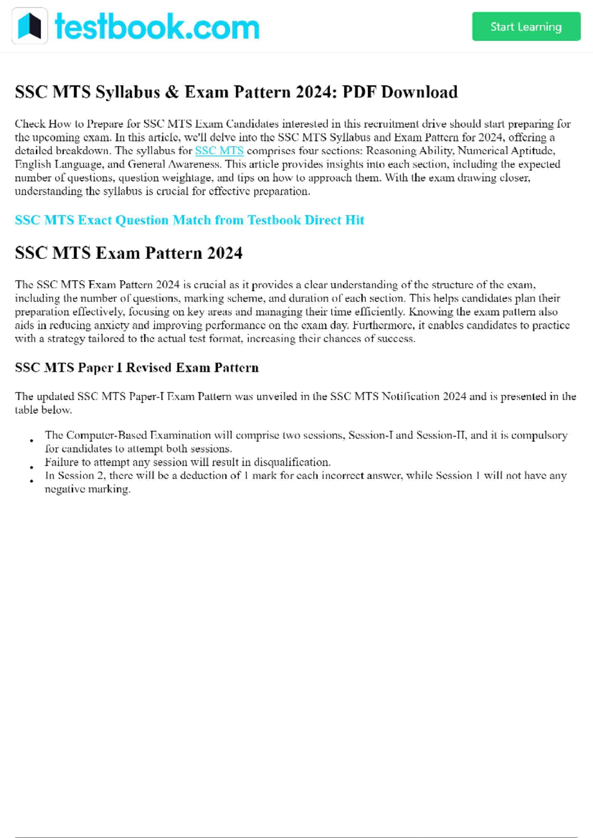 SSC MTS Syllabus & Exam Pattern 2024 PDF Download - In this article ...