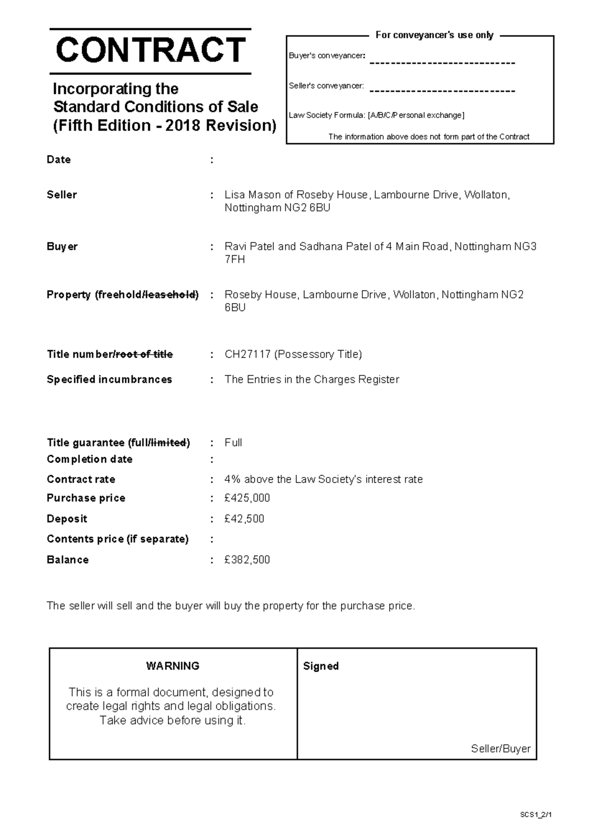 CONTRACT Incorporating Standard Conditions of Sale (5th Ed. 2018 Rev ...