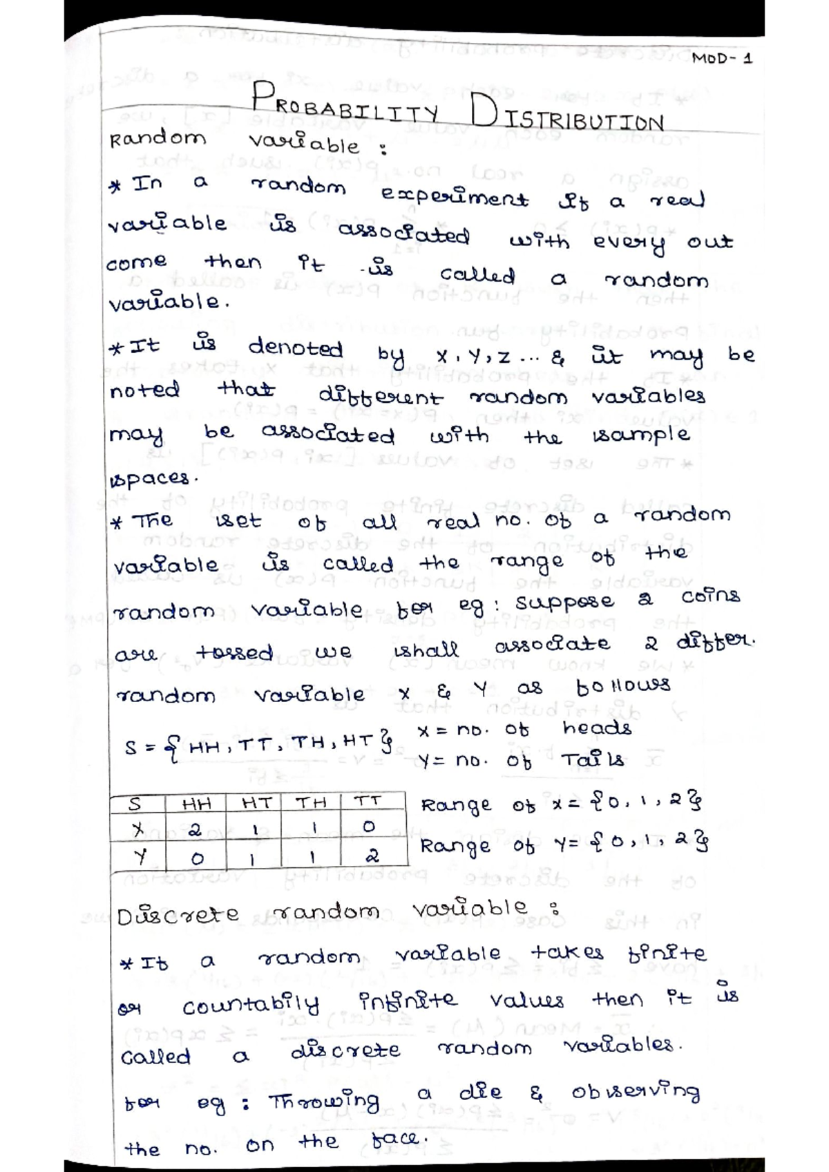 Probability Distribution Notes for Math Course (MATH 101) - Studocu