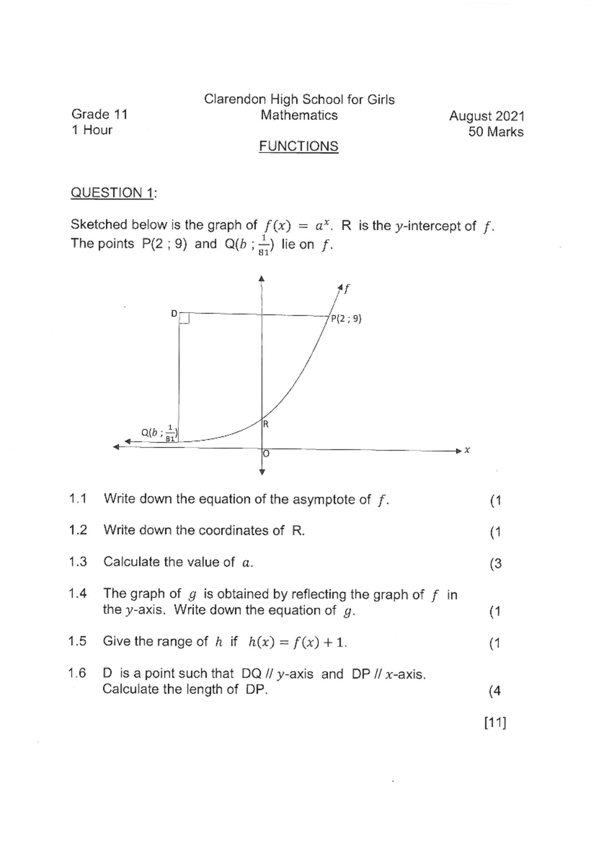 Gr 11 Math Functions Full Topic Test on Parabola & Hyperbola - Studocu