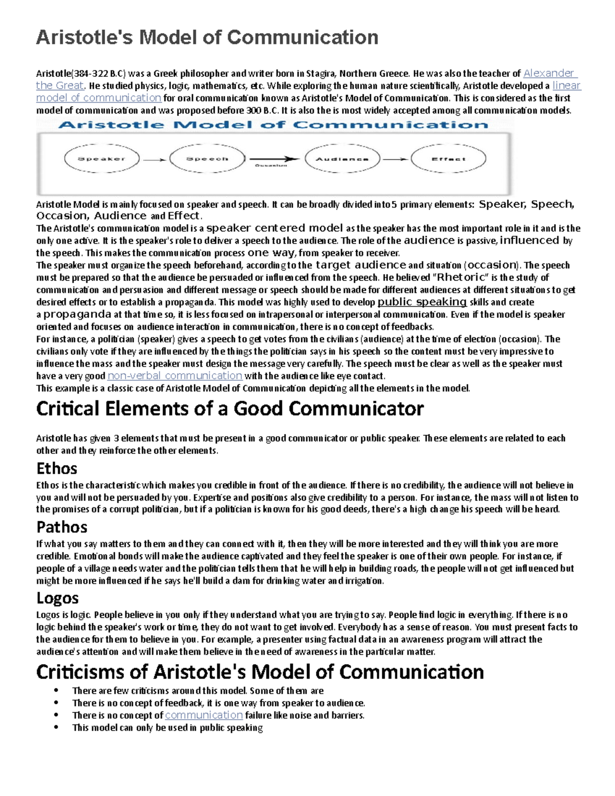 Aristotles Model of Communication - Aristotle's Model of Communication ...