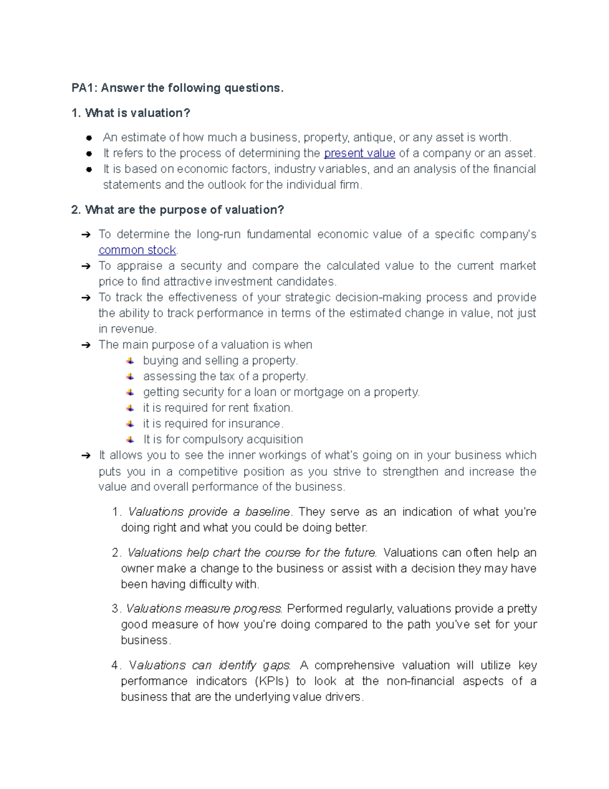 Valuation concepts: definition, purpose, approaches with reference ...