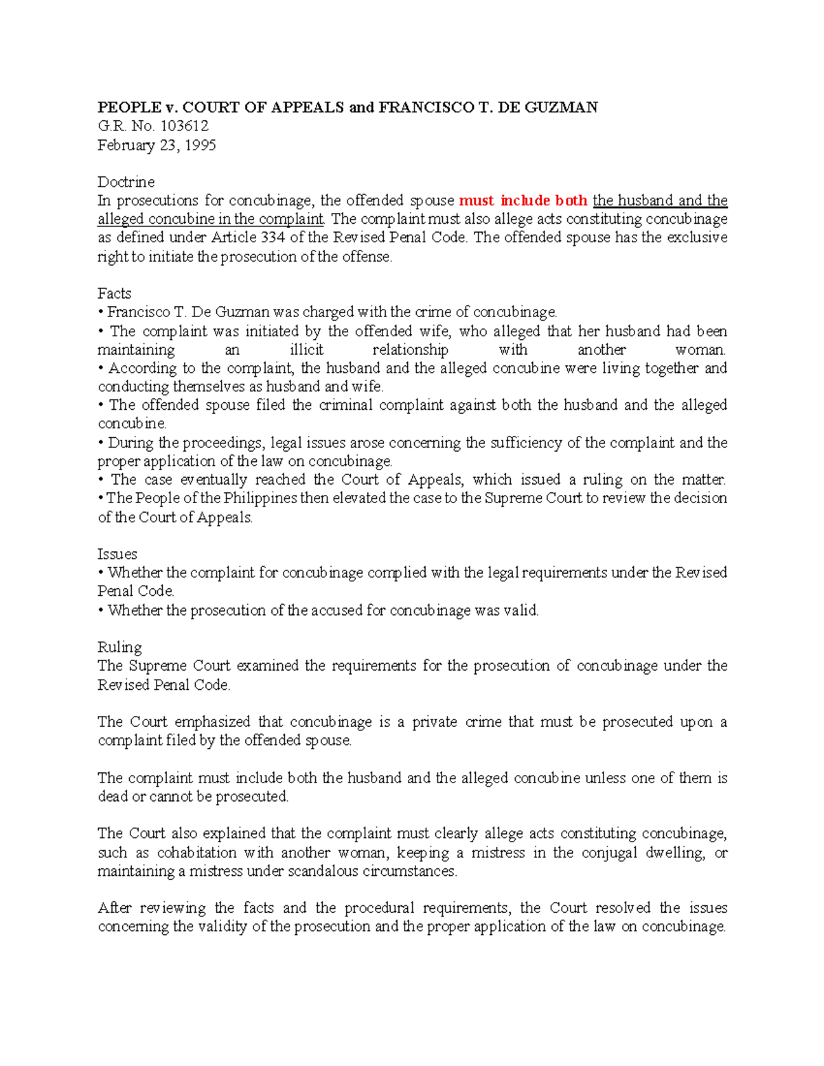 Reviewer on Adultery and Concubinage Cases (Law 101) - Studocu