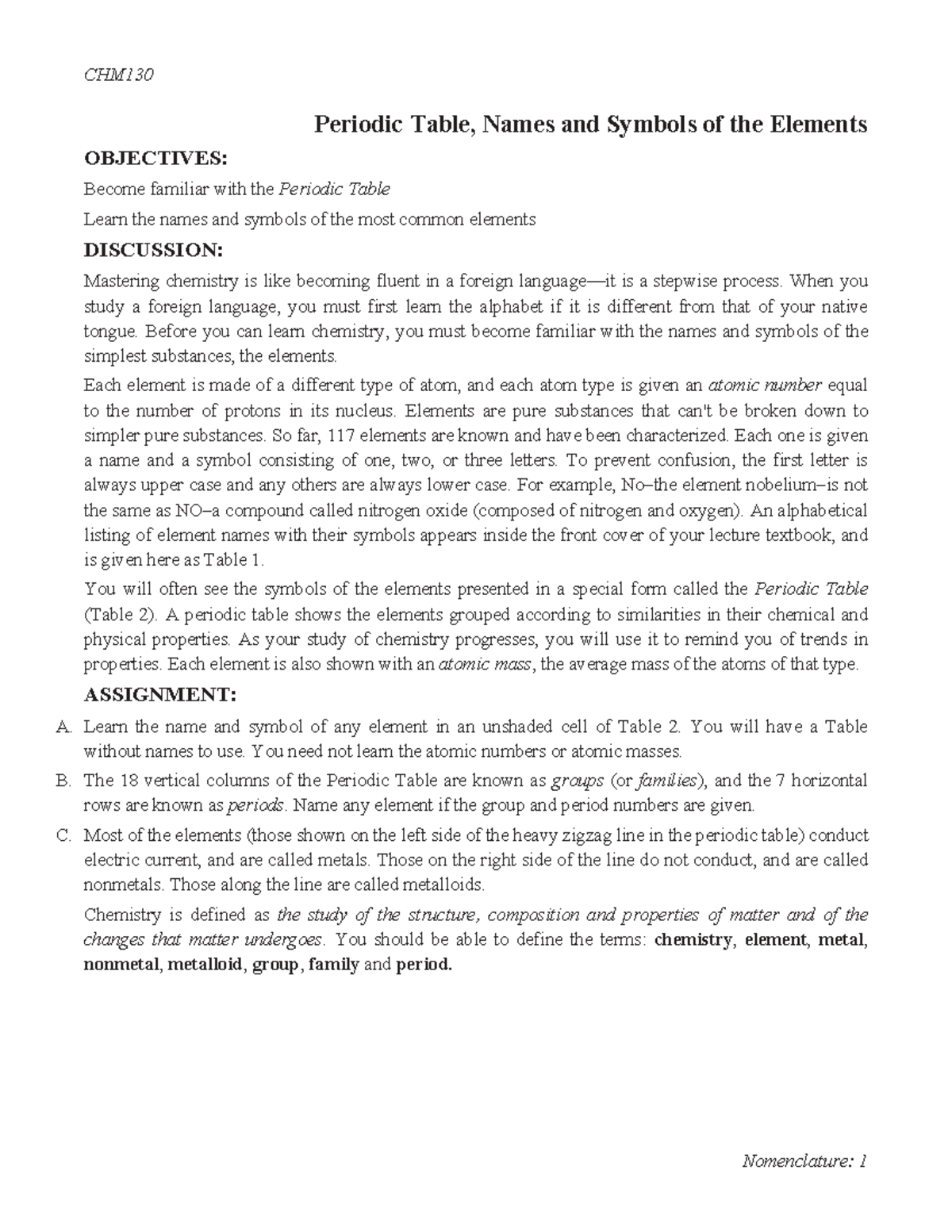 CHM130 Periodic Table: Element Names, Symbols & Nomenclature Guide ...