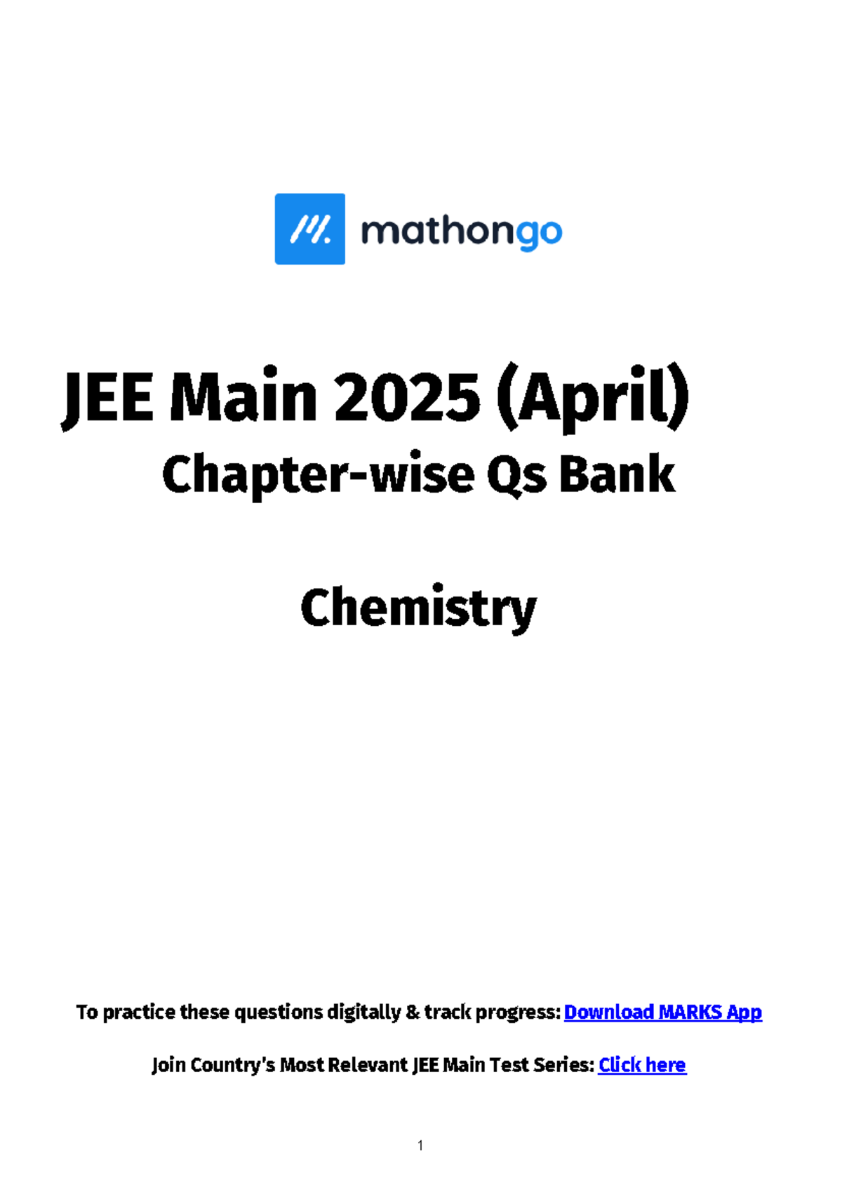 Chemistry - JEE Main 2025 April Chapter-wise Qs Bank - Mathon Go - Studocu