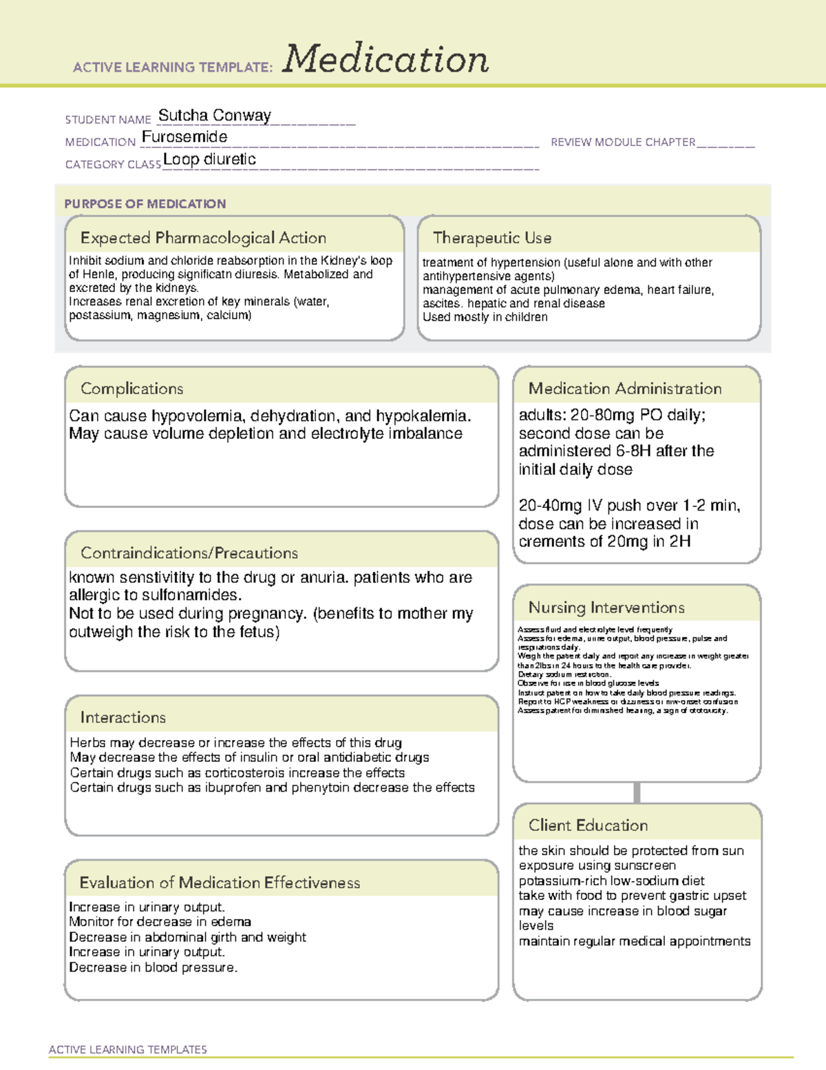 ATI Medication Review: Furosemide Active Learning Template - Studocu
