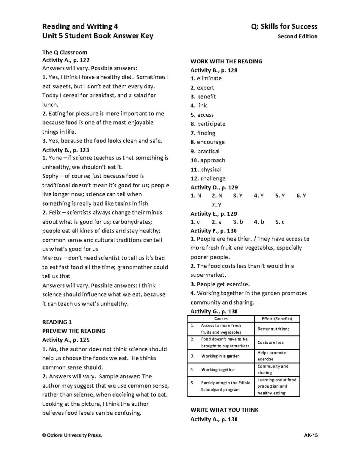 [123doc] - Unit 5 Student Book Answer Key: Q Classroom Activities - Studocu
