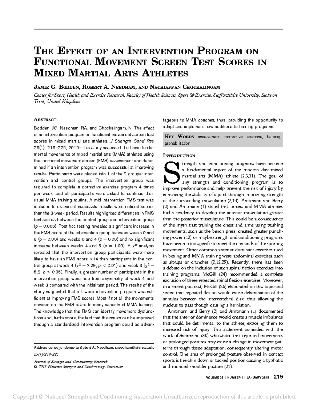 FMS Test Scores in MMA Athletes: Impact of a Corrective Exercise ...