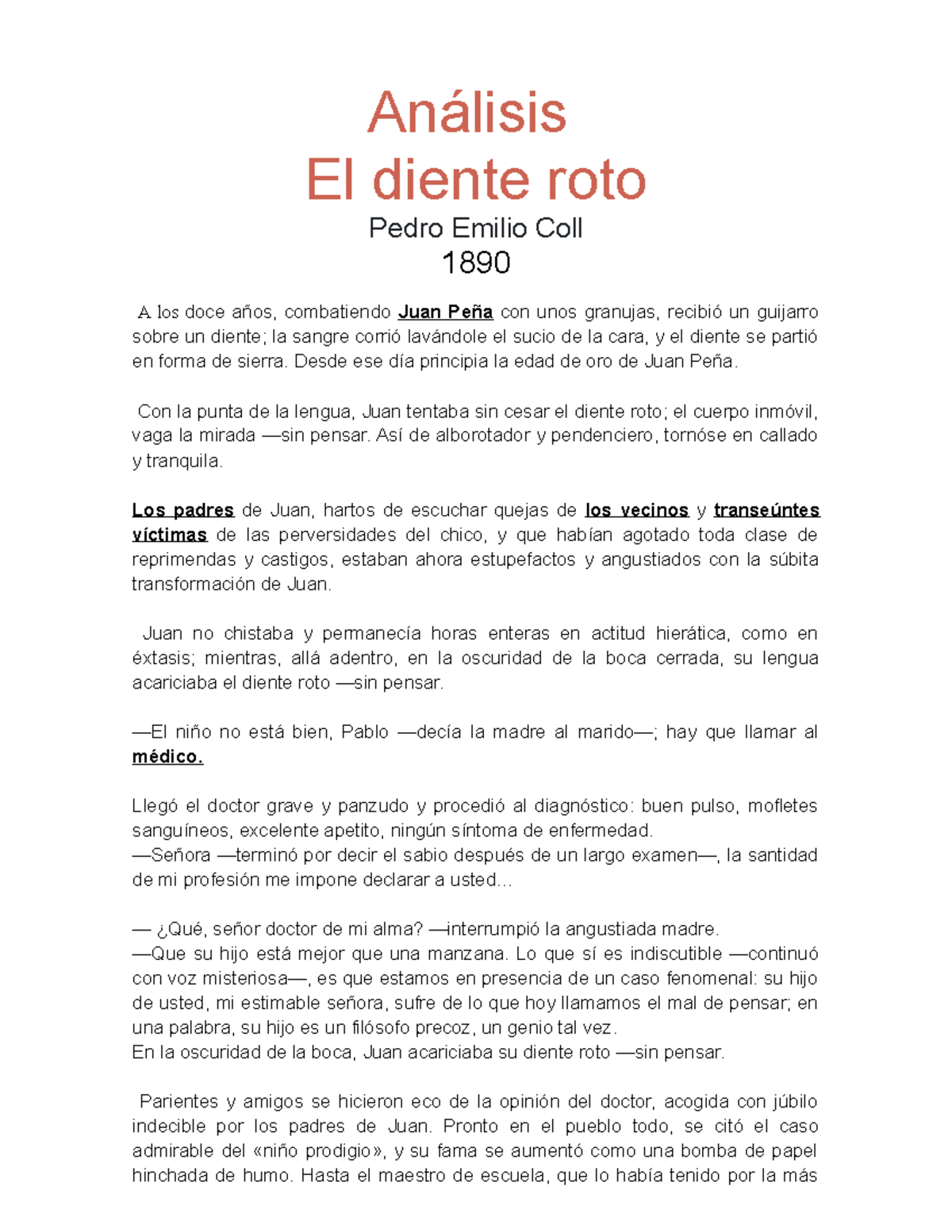 Análisis del Cuento "El Diente Roto" de Pedro Emilio Coll - Studocu