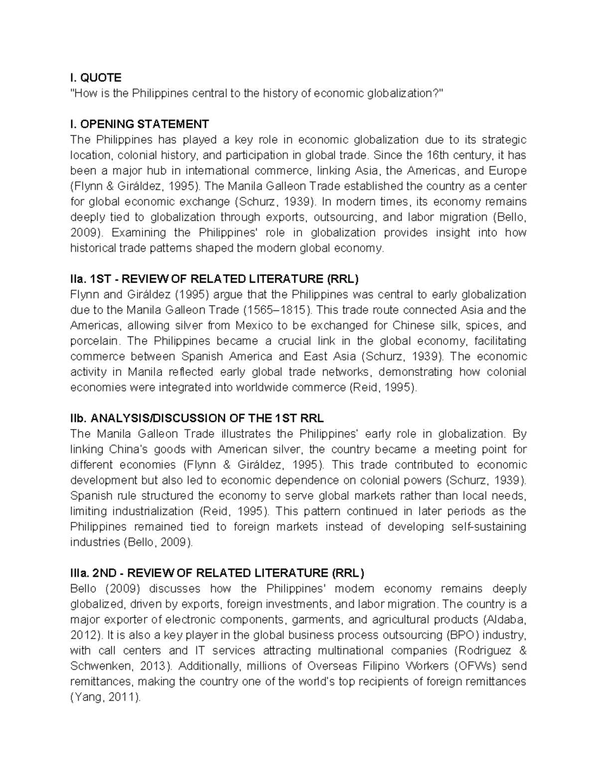 The Role of the Philippines in Economic Globalization: A Historical ...