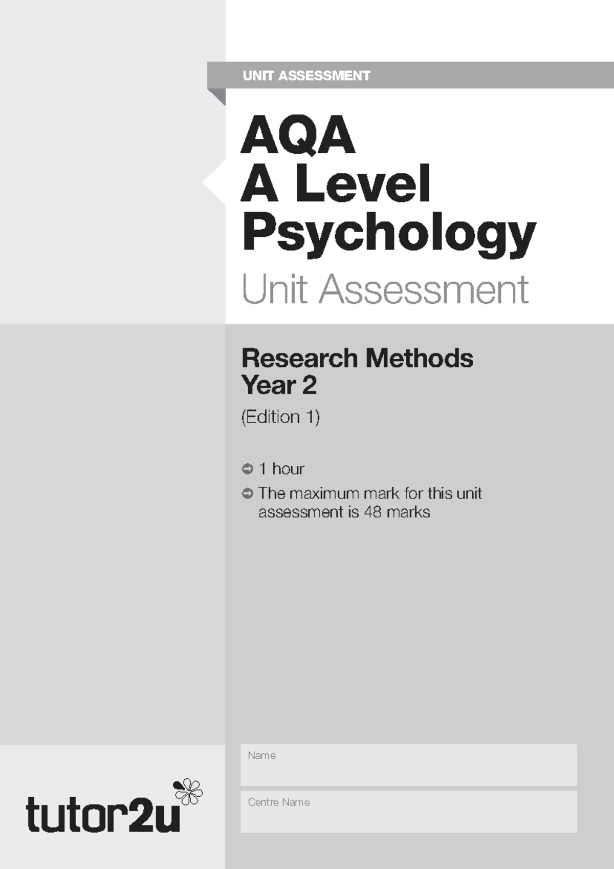 AQA A Level Psychology Unit Assessment: Research Methods Year 2 Guide ...