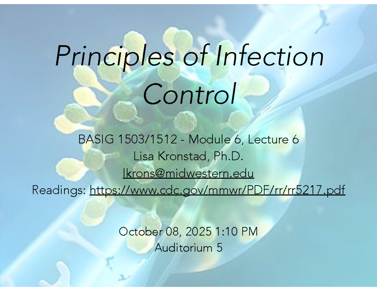 Principles of Infection Control - BASIG 1503/1512 Lecture 6 Insights ...