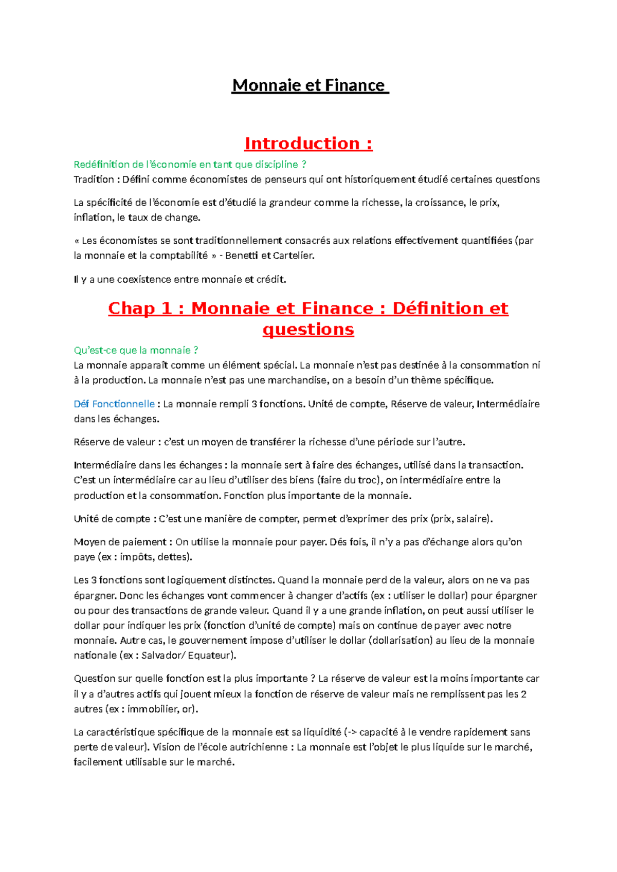 Monnaie et Finance - première partie du cours - Monnaie et Finance ...
