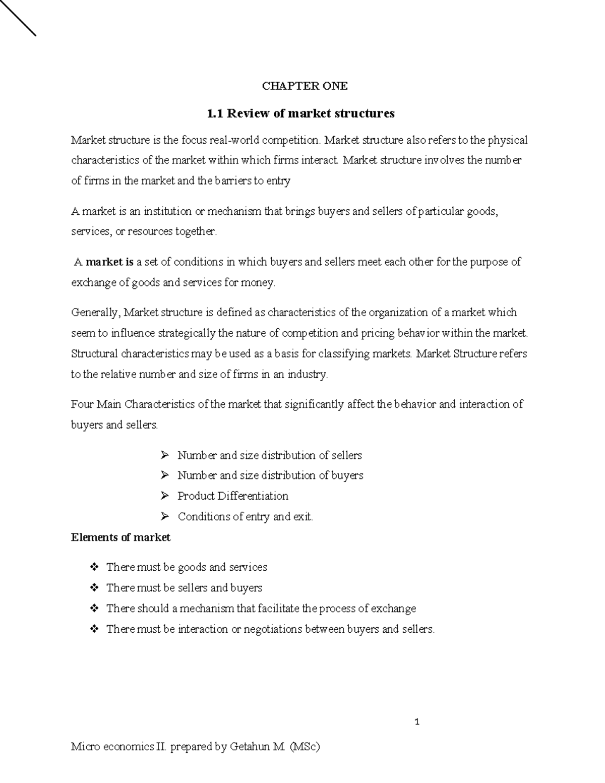 Microeconomics II: Chapter 1 - Market Structures Overview - Studocu